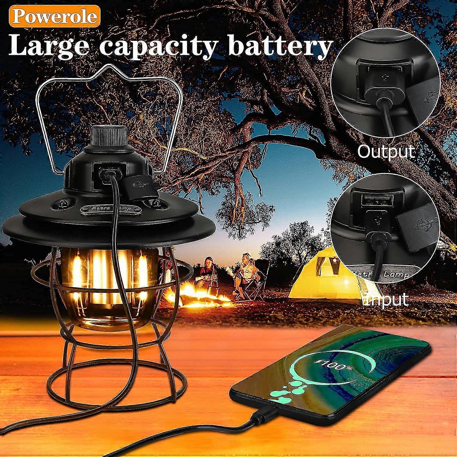 Led Vintage Camping Lantern, Rechargeable Camping Lamp With 3 Light ...