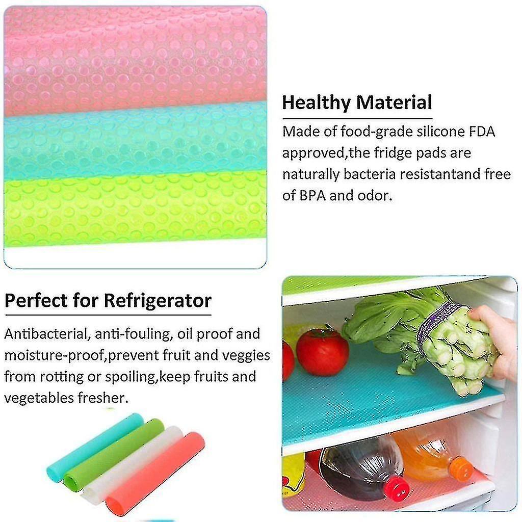 Fridge Mats,4 Pcs Antibacterial Reusable Moisture Mats Fridge Pad,non ...
