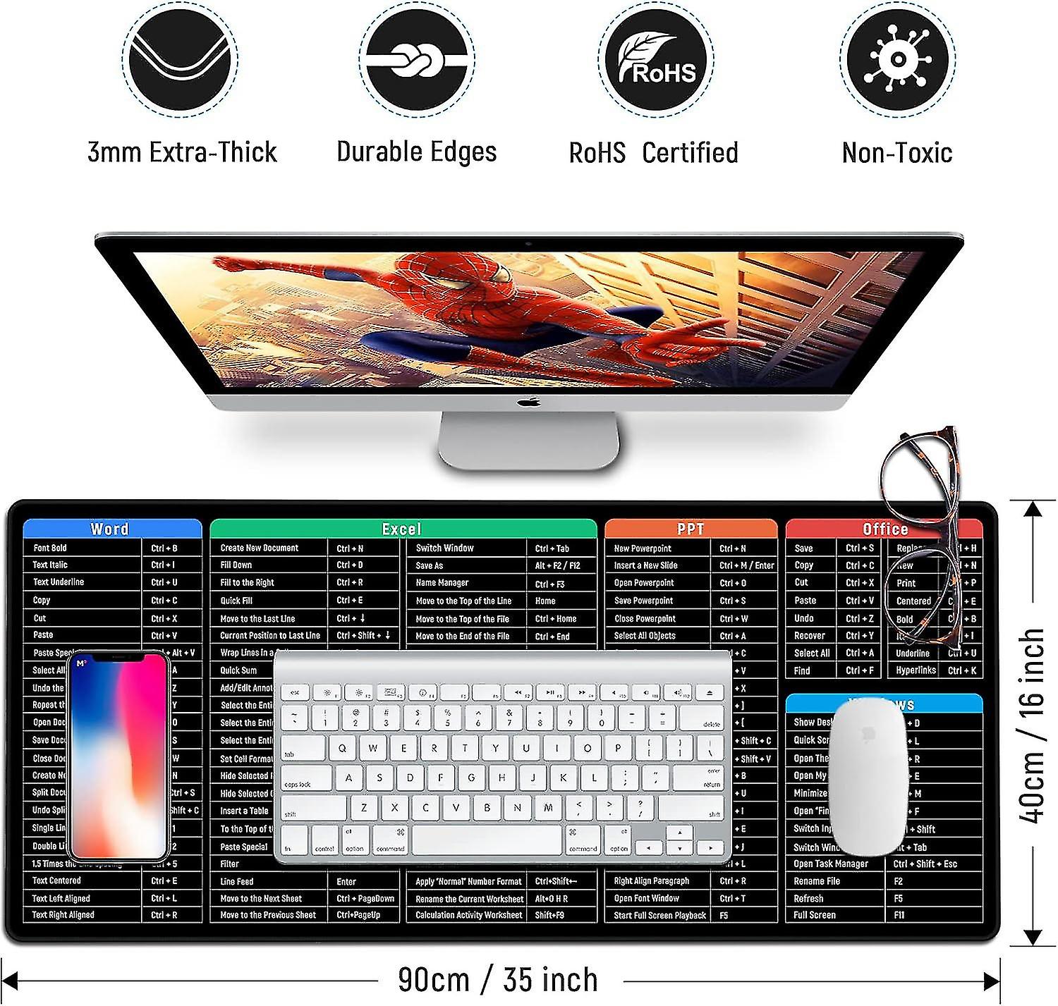 Keyboard Excel Shortcuts Mouse Mat Large Thick Extended Mouse Pad Desk Pad Soft Computer ...