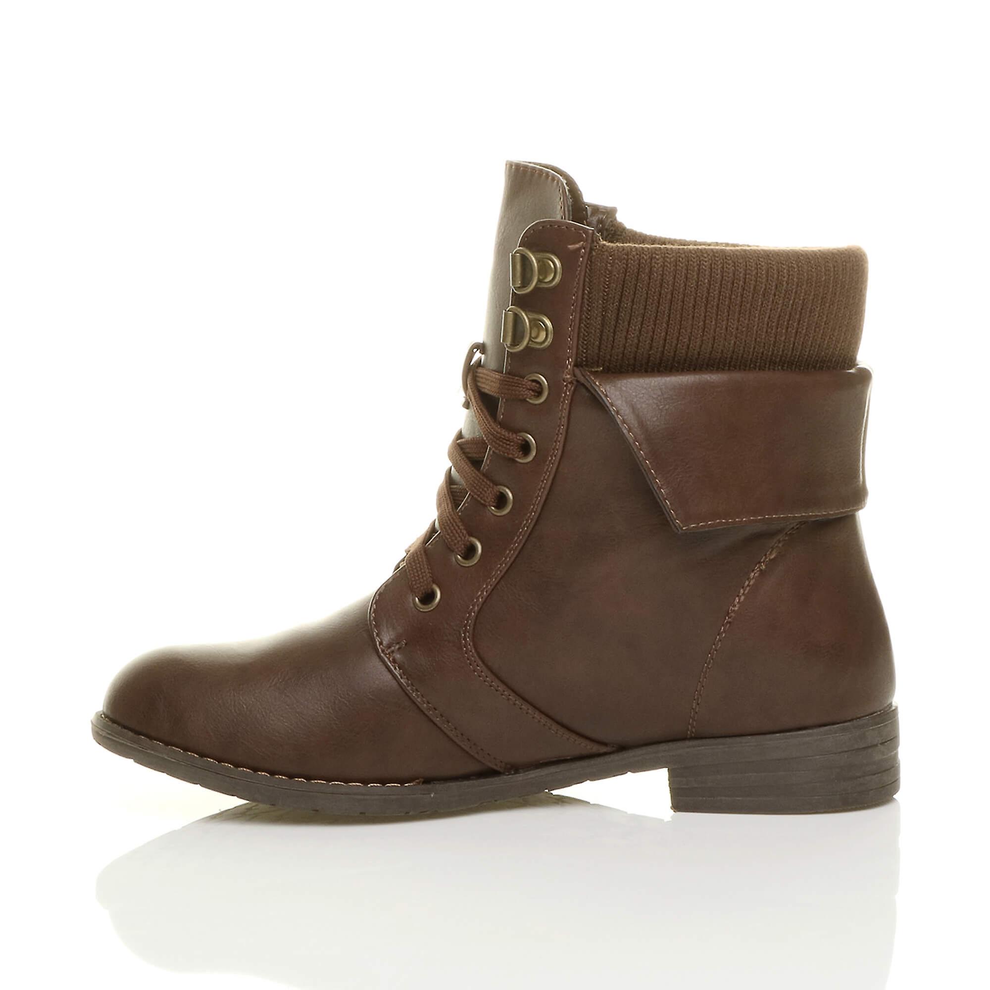 Ajvani womens low heel flat lace up knitted collar cuff zip combat ...