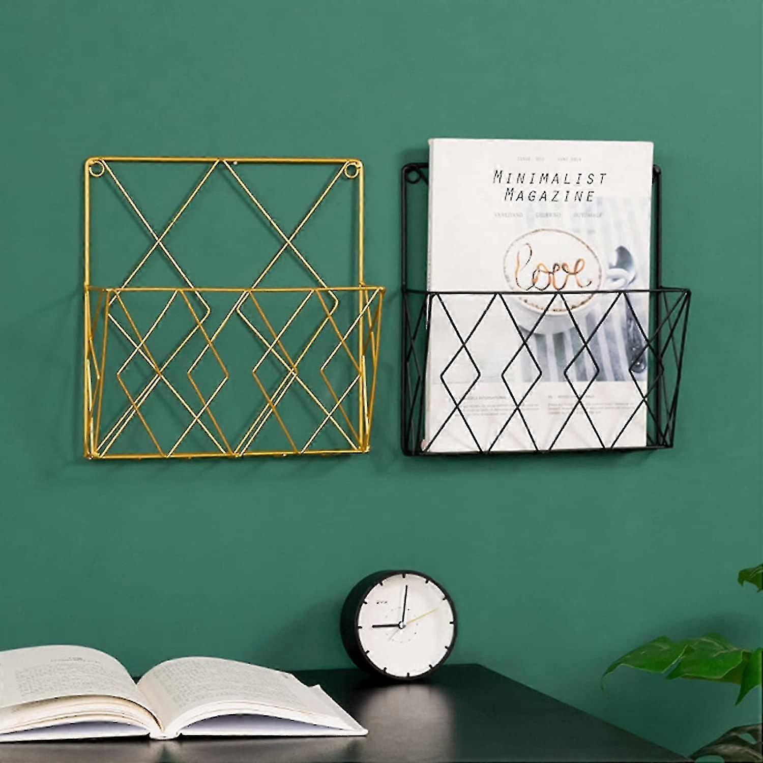Metal Wall Mounted Magazine Rack, Newspaper Organizer Metal Wire Black ...