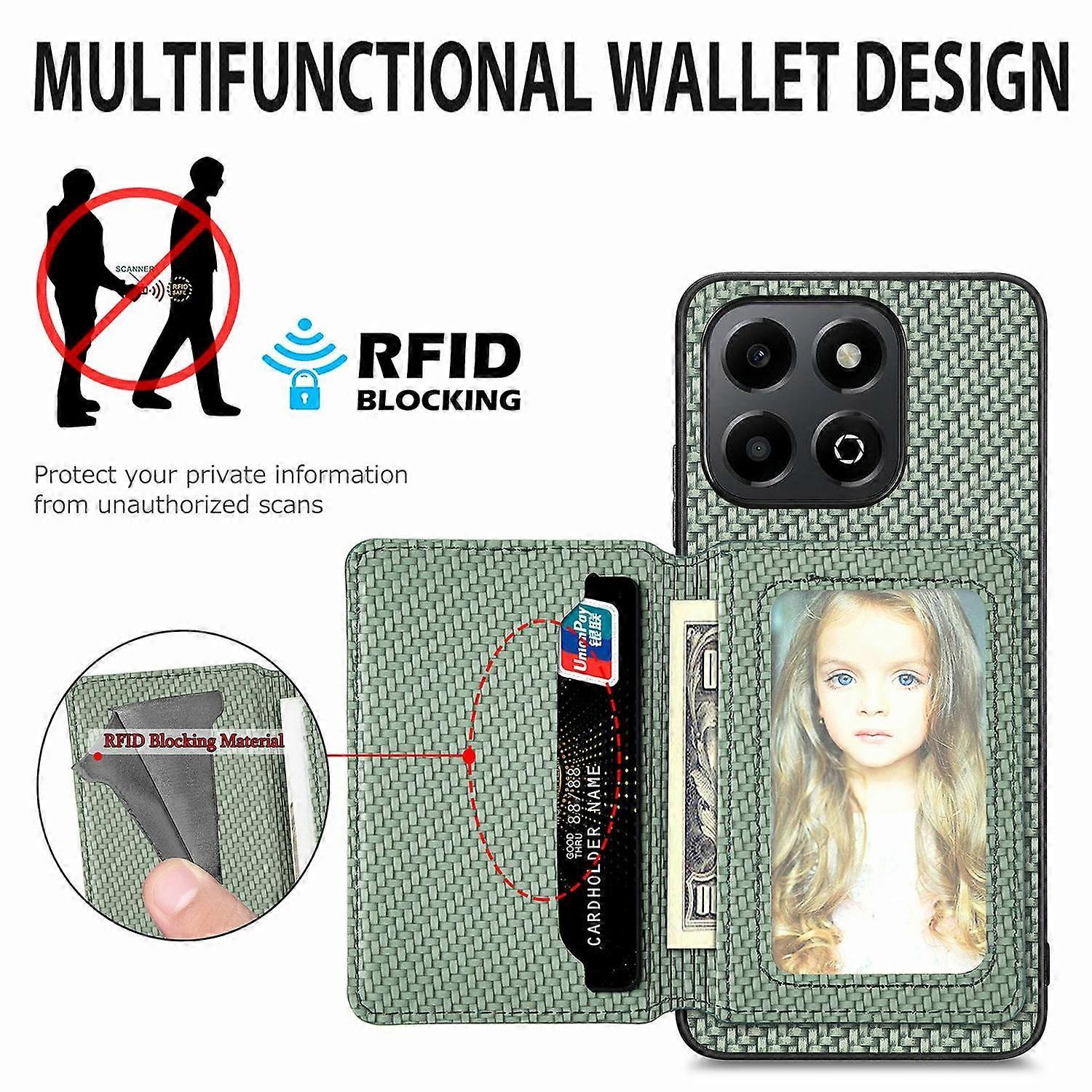 For Honor X6b 4G Case RFID Blocking Card Holder Carbon Fiber Leather+PC ...