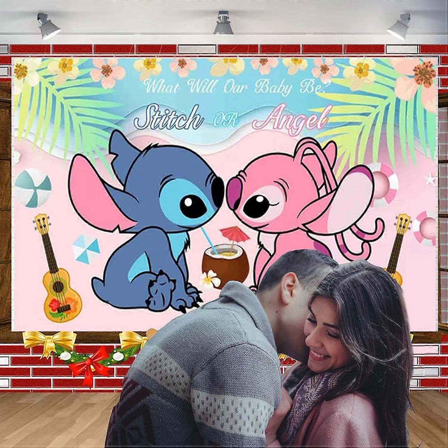 5*3 ft,Lilo and Stitch Backdrop Polyester Fabric Gender Reveal Backdrop ...