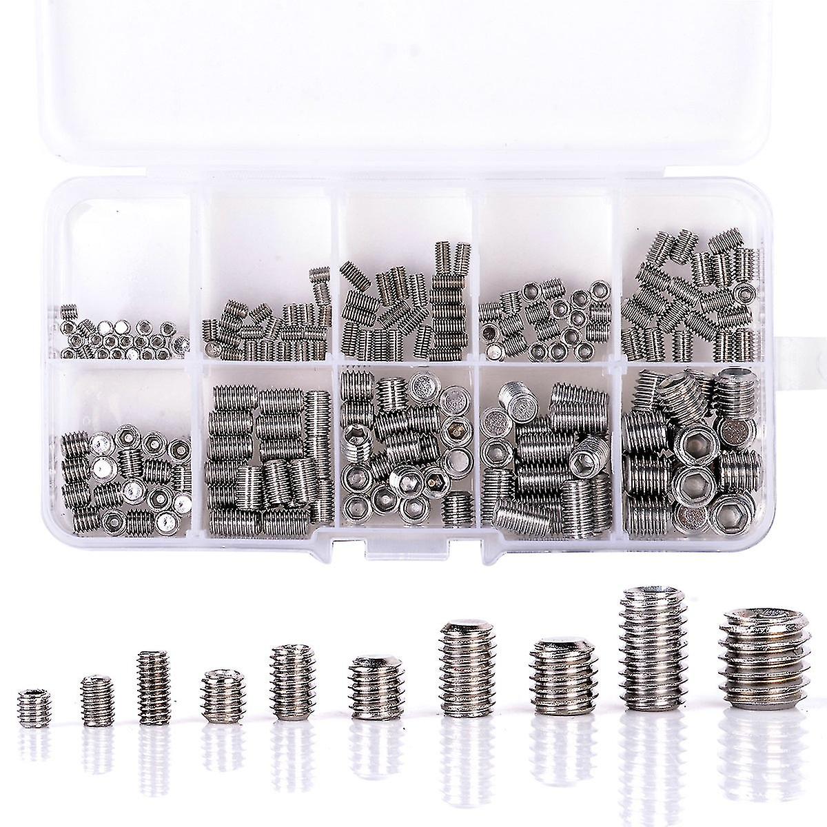 200pcs 304 Stainless Steel Grub Screws Hex Socket Screw Assortment Kit ...