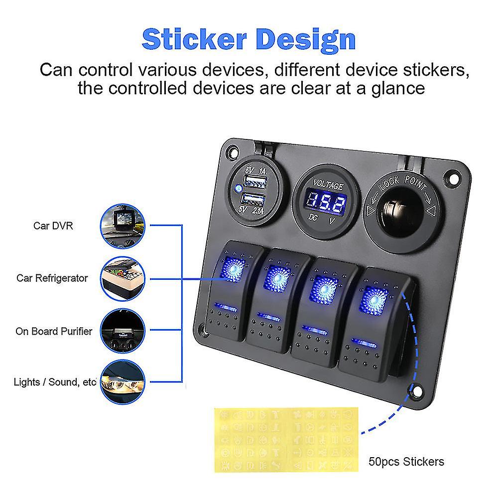 4 Gang 12v/24v Rocker Switch Panel For Car Rv Camper Caravans Yacht ...