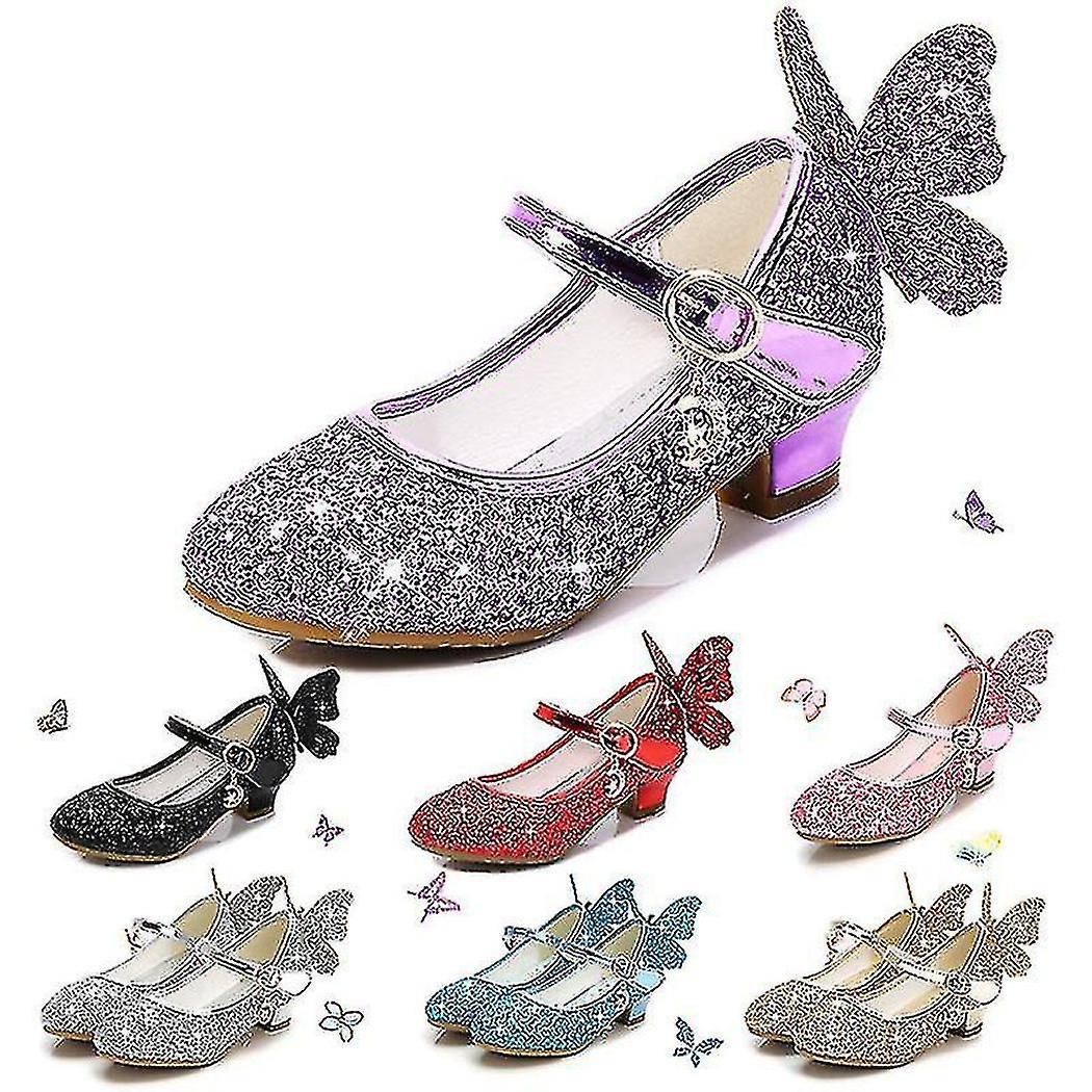 Kids Leather Shoes For Girls Princess Glitter Children High Heel Girls Shoes Butterfly 3d332 ...