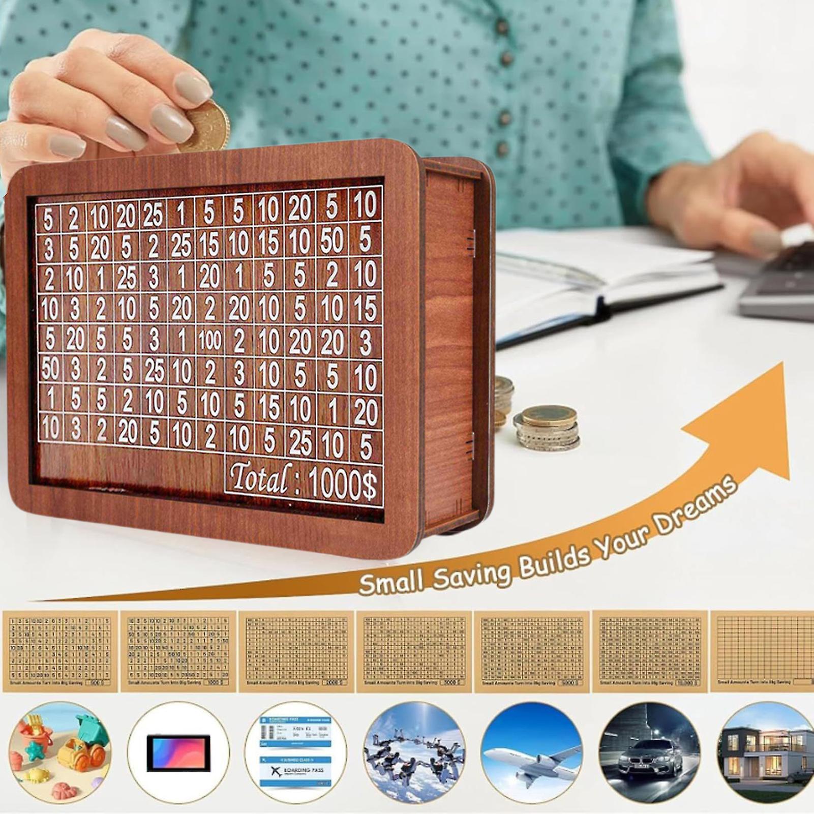 Wooden Money Box with Counter Marker Pen Vintage Hollow Moon Castle ...