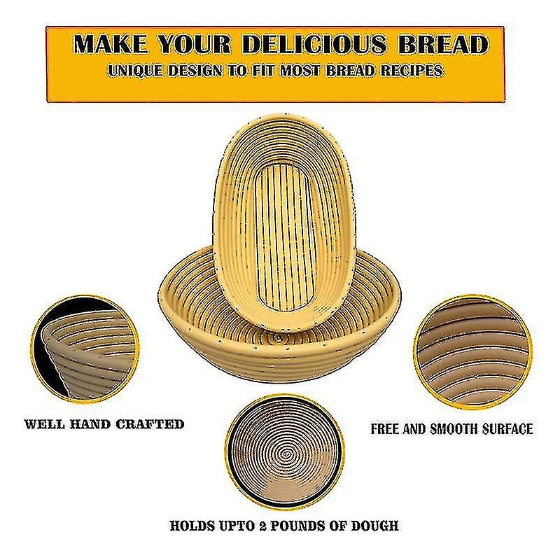 Bread Proofing Basket Set Of 2 With Starter Kit-round And Ovel Bread ...