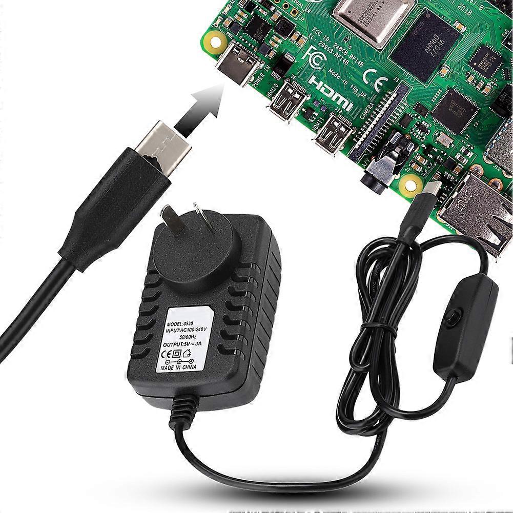 Power Supply Adapter for Raspberry Pi 4B On OFF Switch 5V 3A TypE C ...