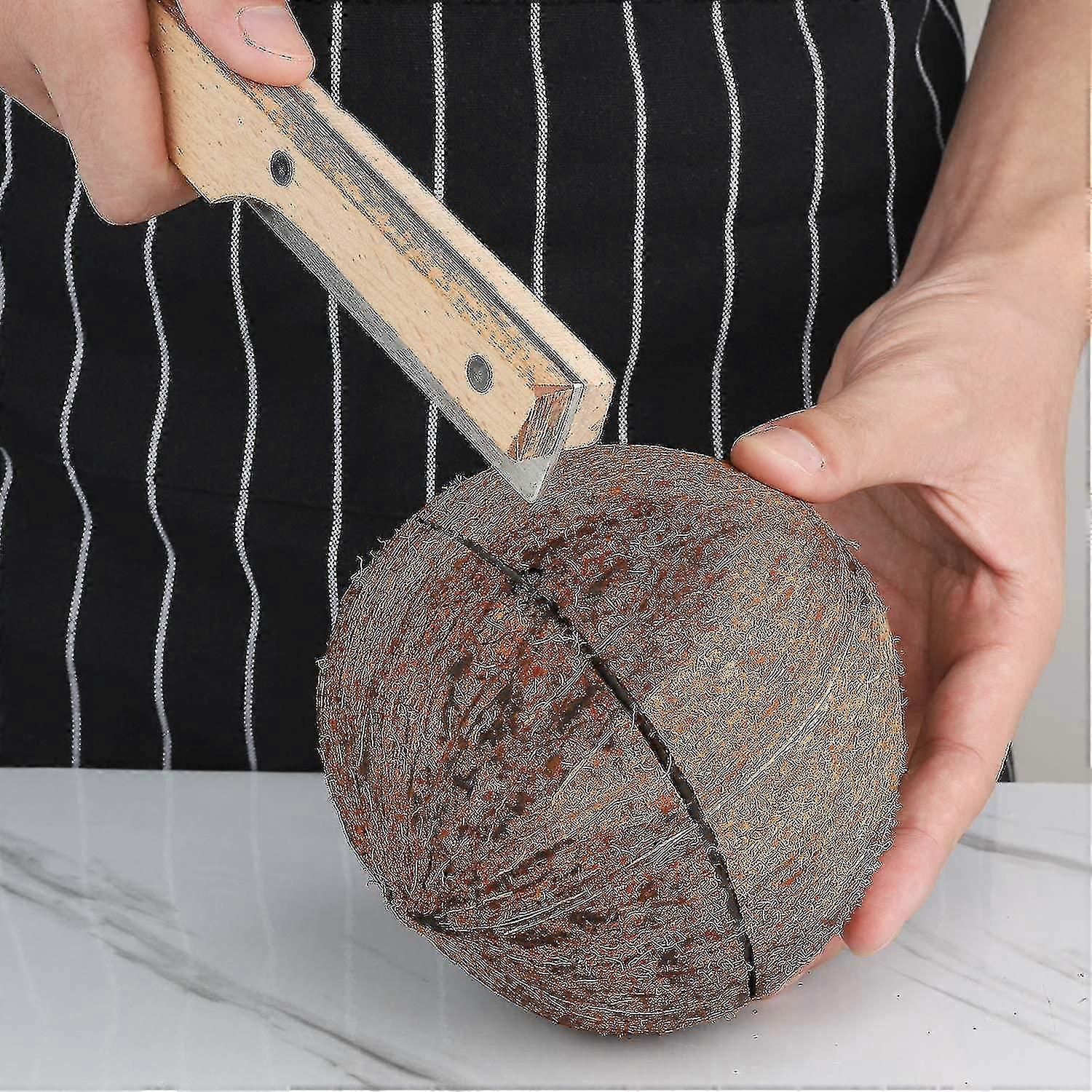 Coconut Opener Tool With Wooden Handle Stainless Steel Knife Opener ...