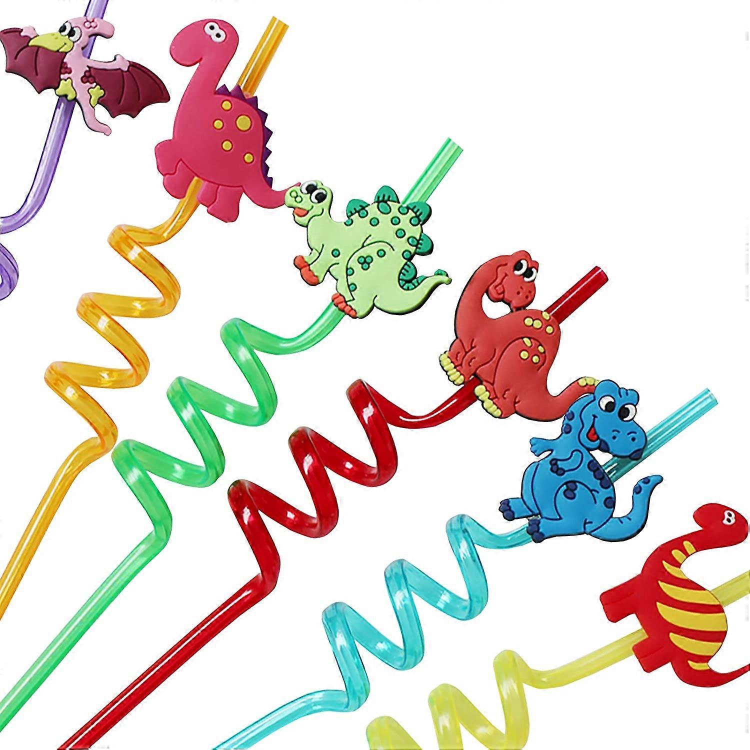 24pcs Reusable Dinosaur Straws Plastic Dinosaur Straws Dino Jungle ...