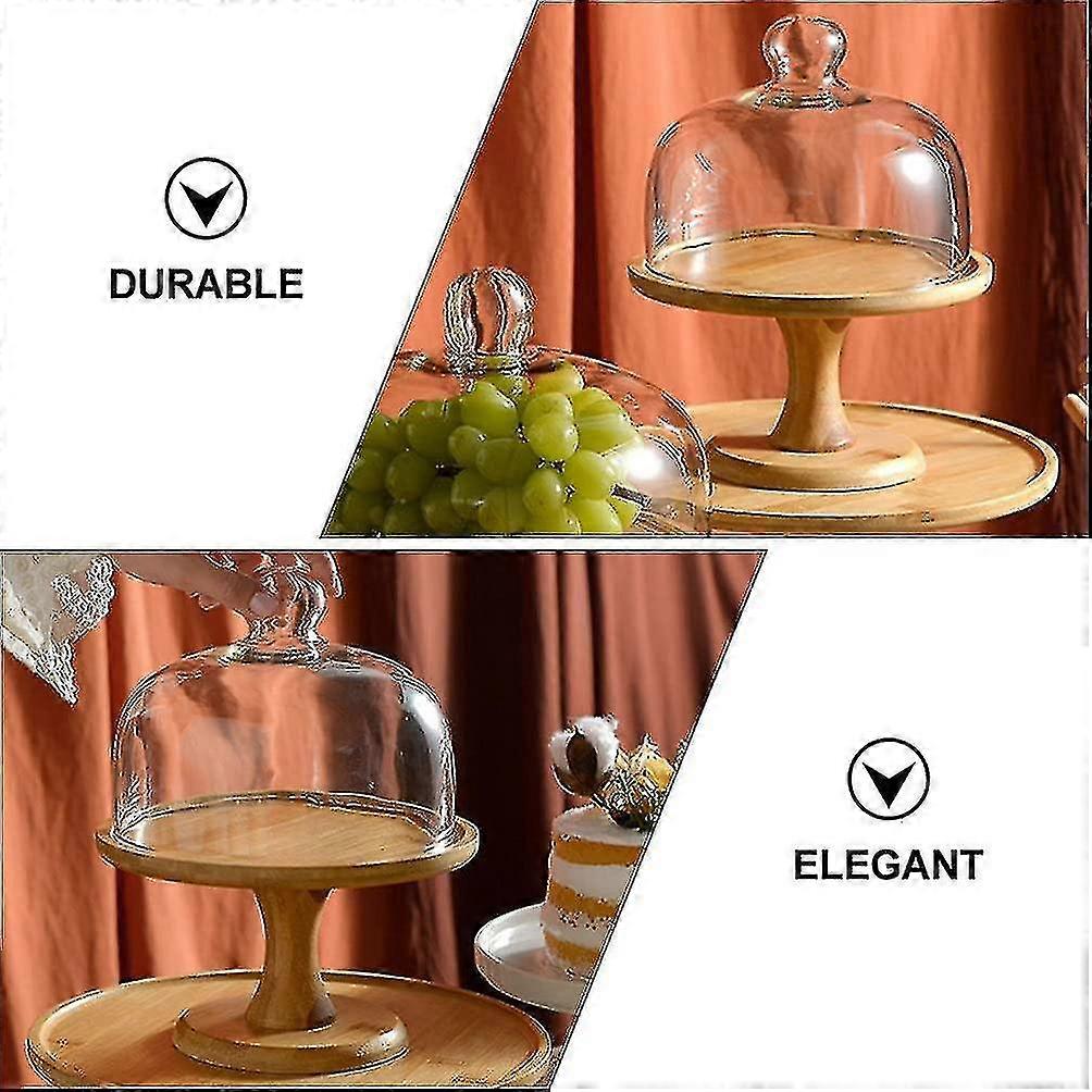 1 Set Kek Tabağı Kubbe Ayaklı Pasta Ahşap Servis Standı Cam Yemek ...