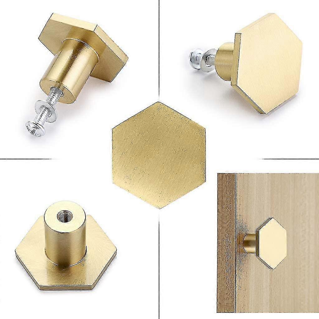 10 Pieces Solid Brass Hexagonal Knobs, Cupboard Door Handle Round Brass Knob With Screws ...