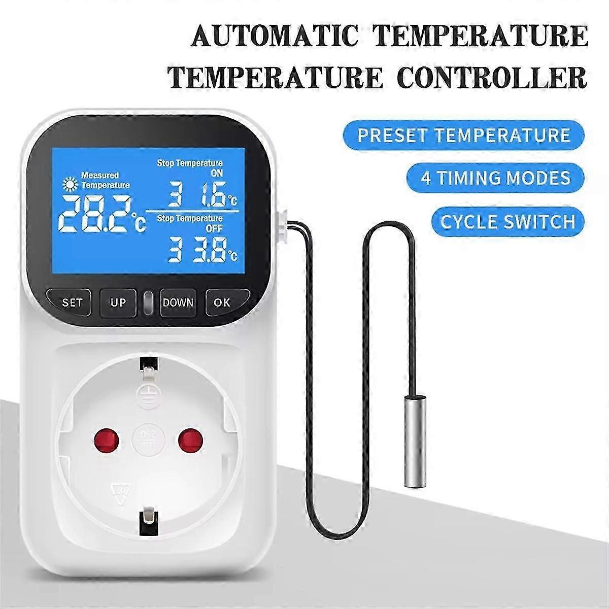 Digital Temperature Controller Socket Outlet Thermostat With Time Sensor Probe Heating Cooling