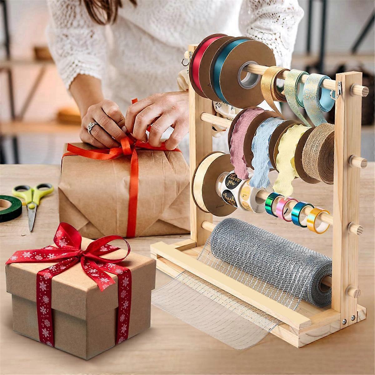 4 Tiers Wooden Ribbon Rack Ribbon Spool Holder Storage Display Shelf ...