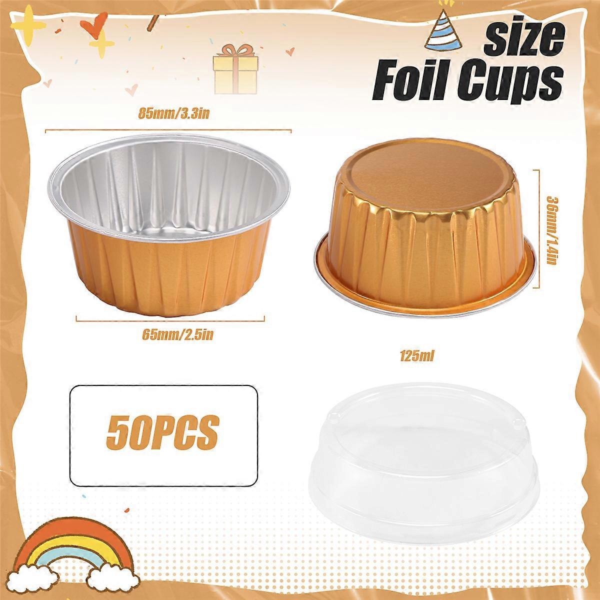 Dessert Cups with Lids, Gold Aluminum Foil Baking Cups Holders, Cupcake ...