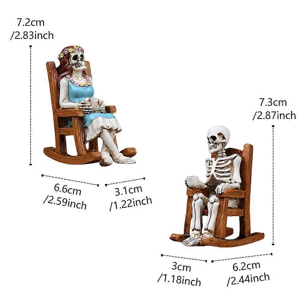 Rocking Chair Skeleton Couple Statue Set Halloween Decoration Spooky ...