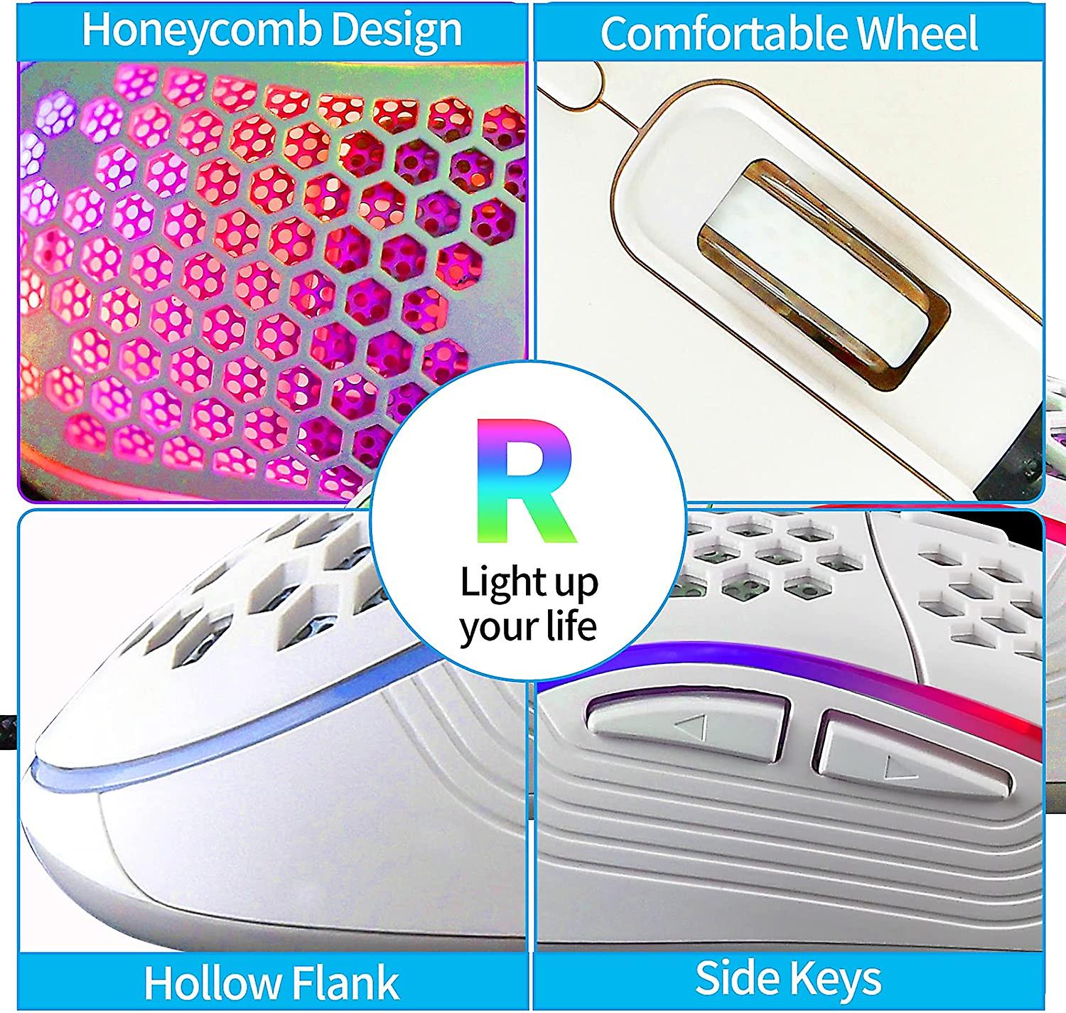 Honeycomb Wired Gaming Mouse, RGB Backlight and 7200 Adjustable DPI ...
