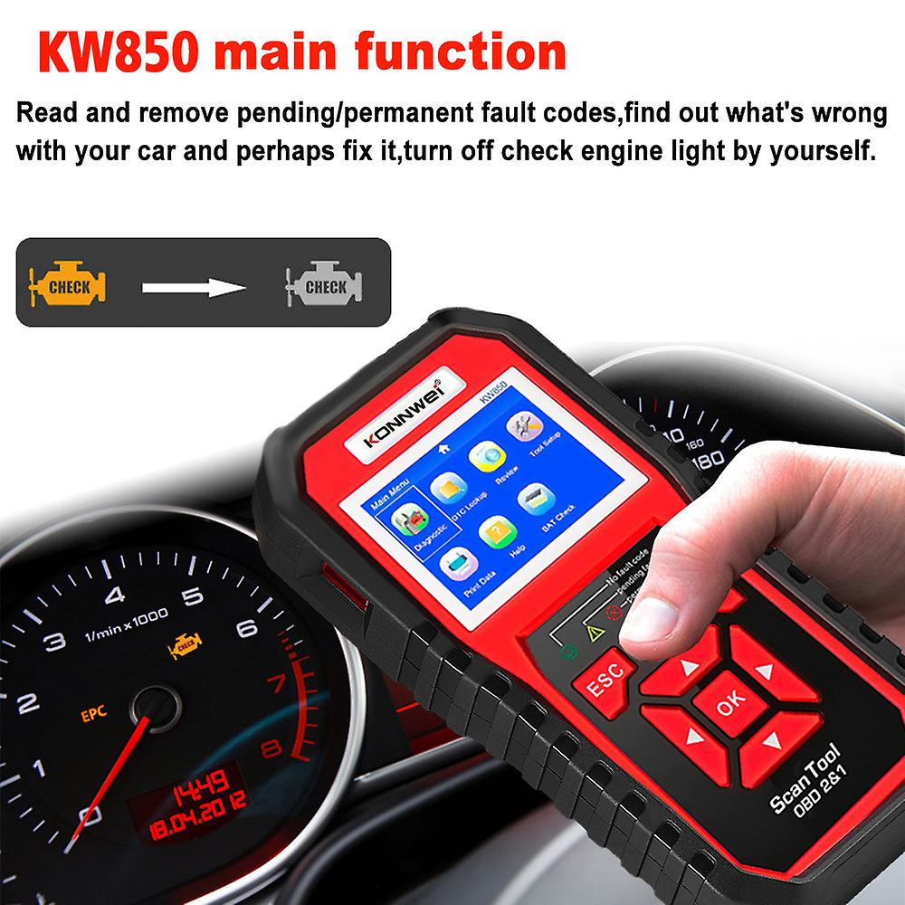 For Konnwei Kw850 Professional Obdii Car Diagnostic Scanner Tool Engine ...