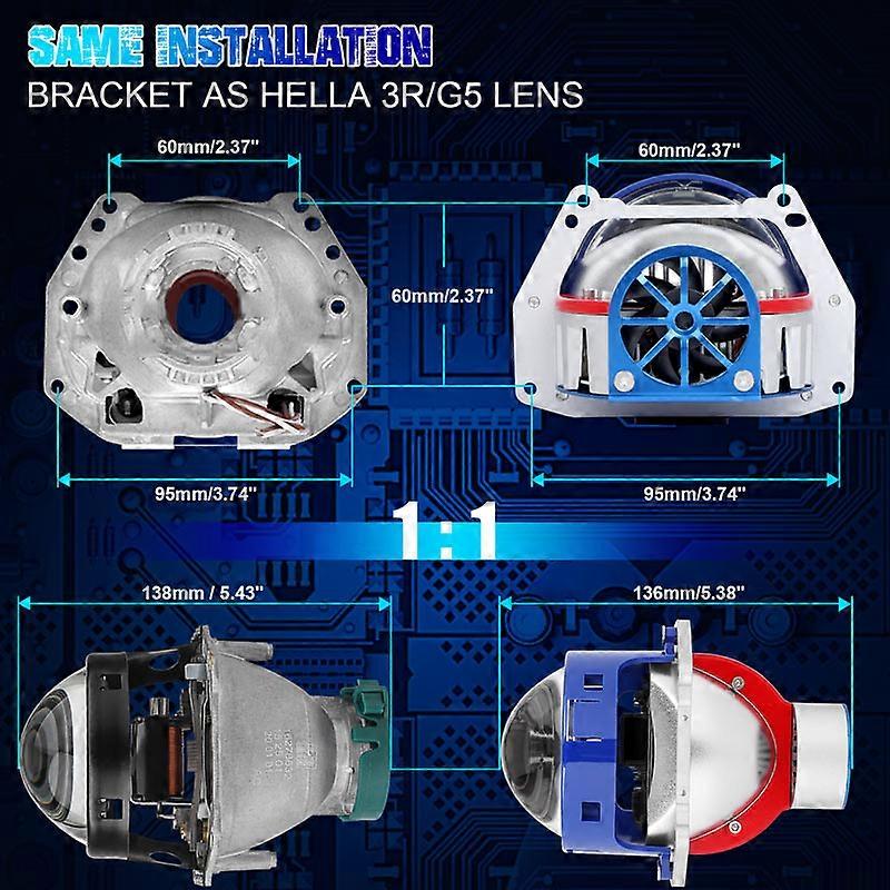 P3A 3 Inch Bi-LED Projector Lenses Headlight Len 6000k For Hella 3R 5G ...