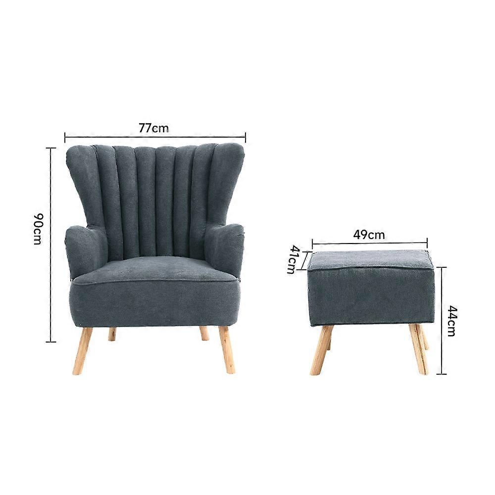 Upholstered Wingback Chair Armchair and Footstool | Fruugo UK