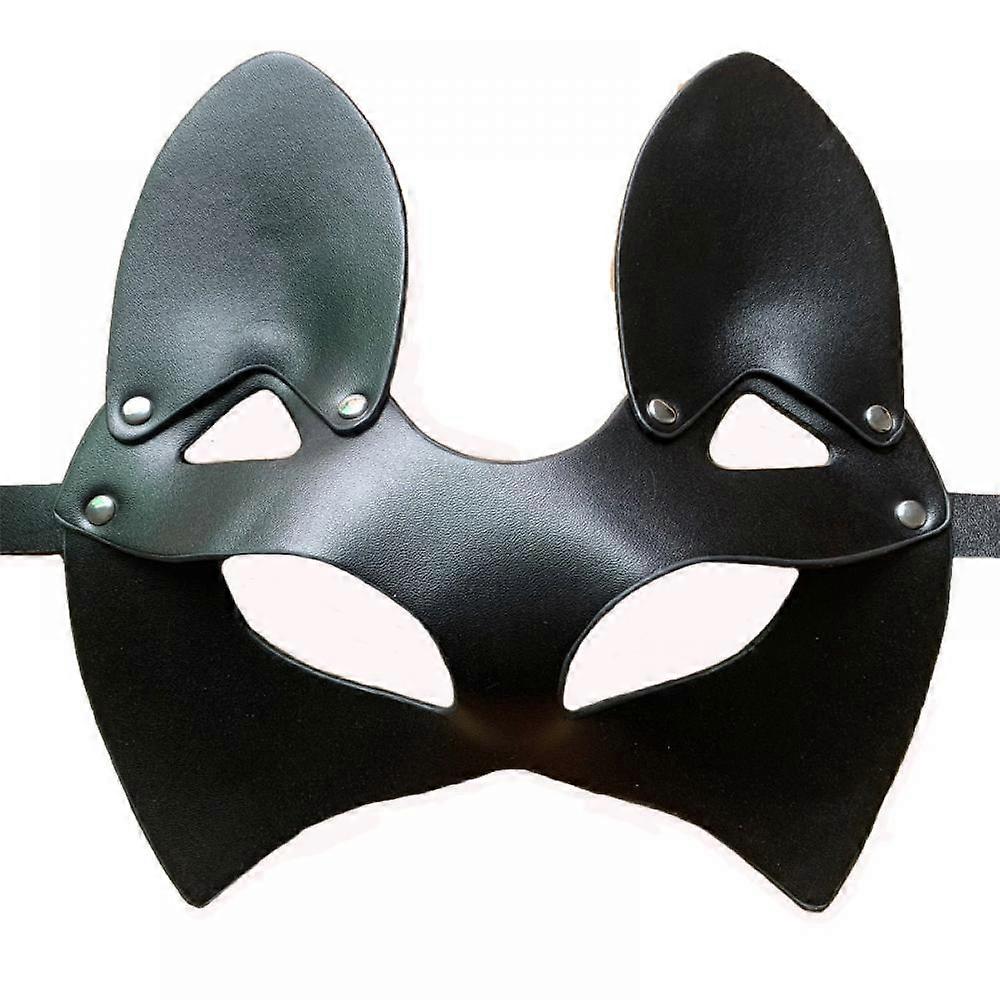 Sexy Pu Leather Cat Mask with Cat Ears - Cosplay Half Face Mask - Black ...