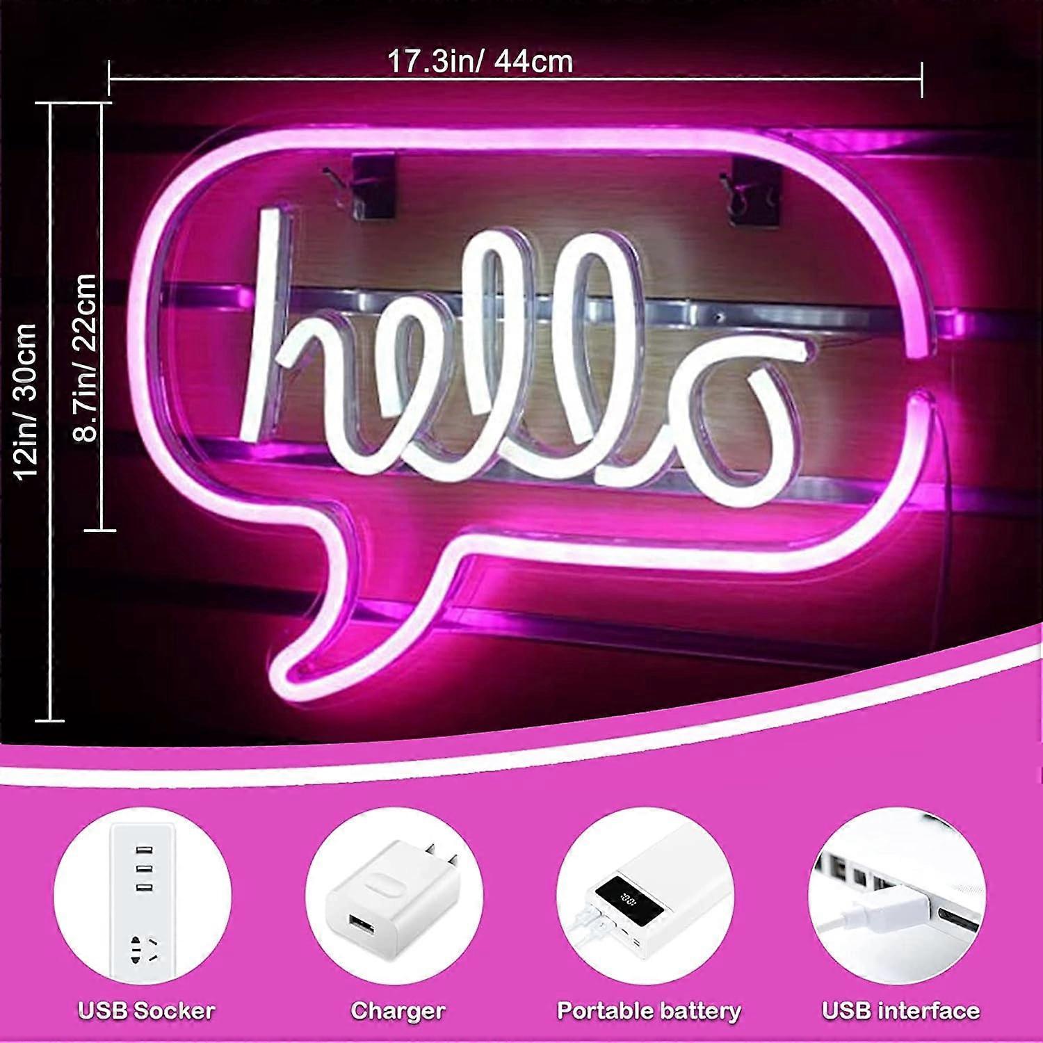 Hello Neon Sign, White & Pink hello Light Up Sign, USB LED Neon Sign as ...