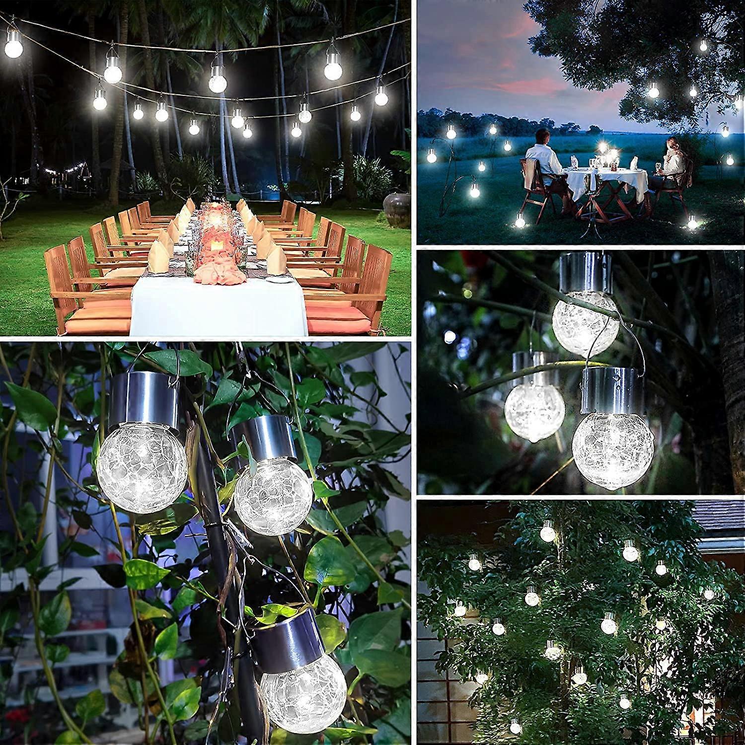4 Pack Outdoor Solar Hanging Lights, Waterproof Solar Powered Crackled ...
