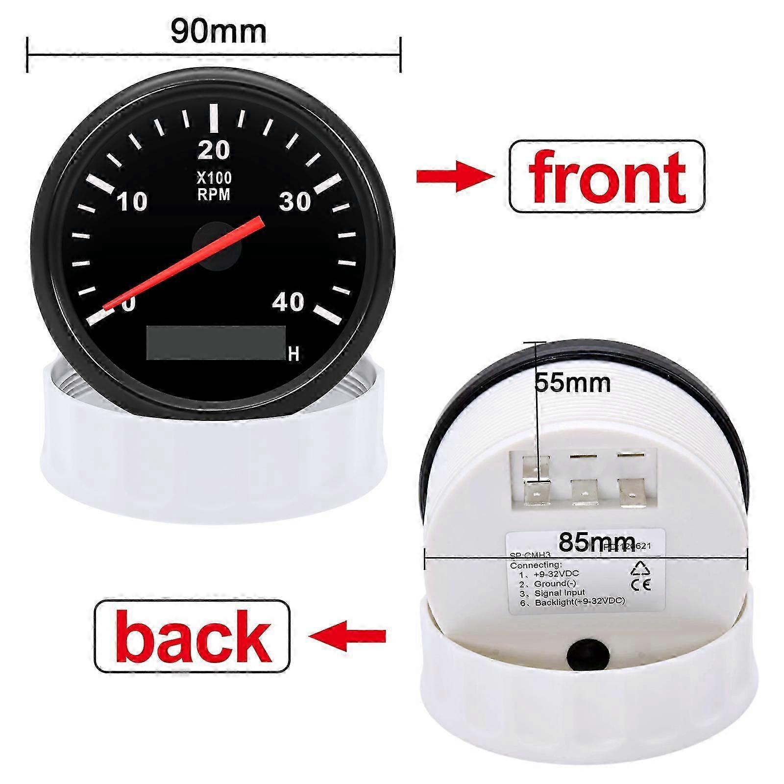 4000RPM 85mm Tachometer With LED Digital Hourmeter 12V/24V Marine Boat ...