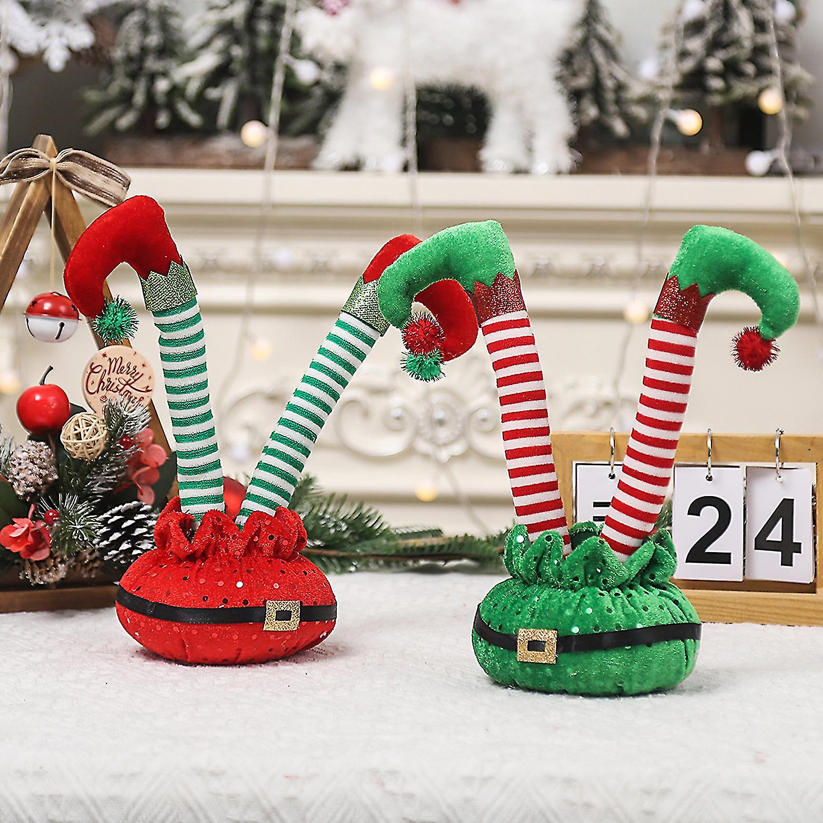 Christmas Elf Leg Decoration Upside-down Red Green White Stripped ...