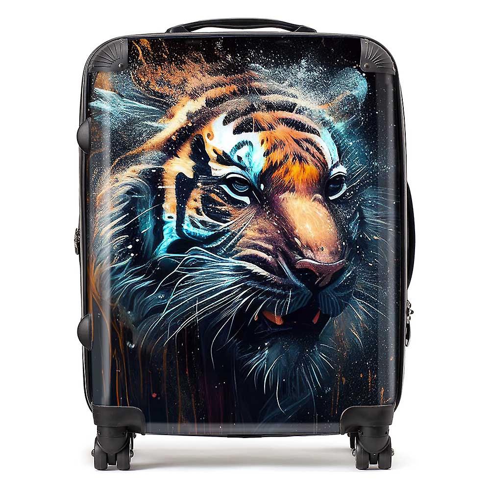 Tiger Face Splashart Dark Background Suitcase | Fruugo UK
