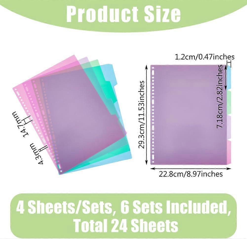 24 Sheets 4-Tab Binder Dividers A4 Plastic Blank Index Dividers Office ...