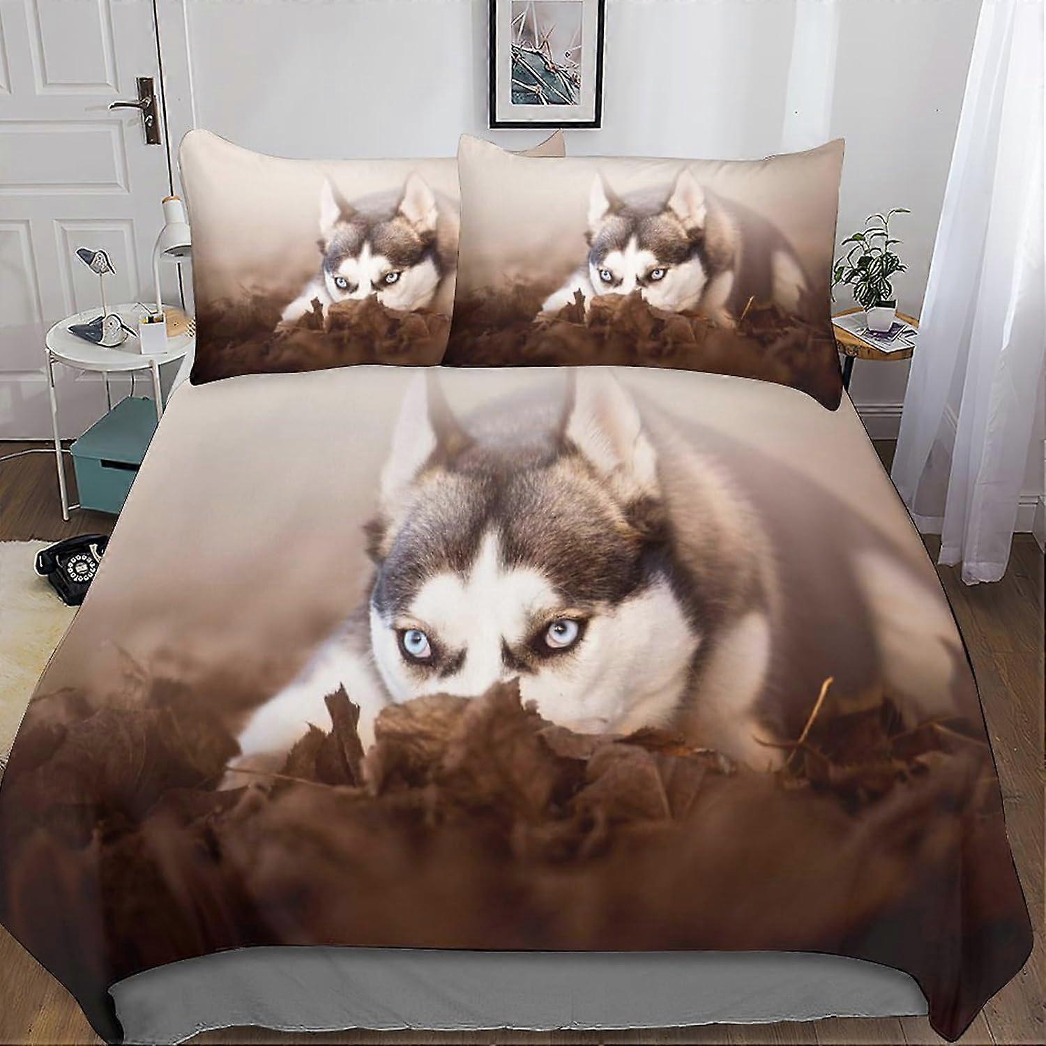 3pcs Husky Duvet Cover 3D Printed Pillowcase Bed Linen, Zipper Closure ...
