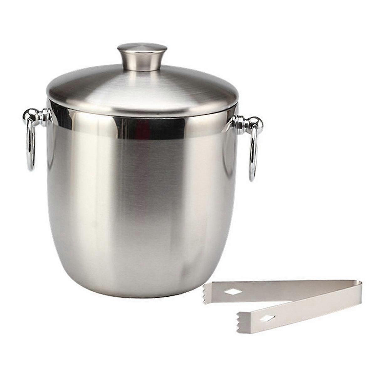 Stainless Steel Ice Bucket with Tongs Liter Double Walled Insulated with Tongs and Lid Ice ...