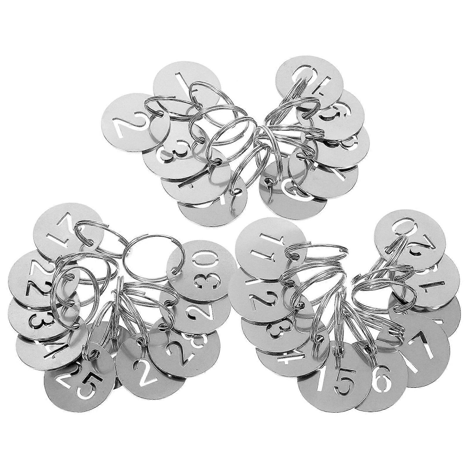 30Pcs Number ID Tags Key Chain Stainless Steel Numbered 1-30 Tags Round ...