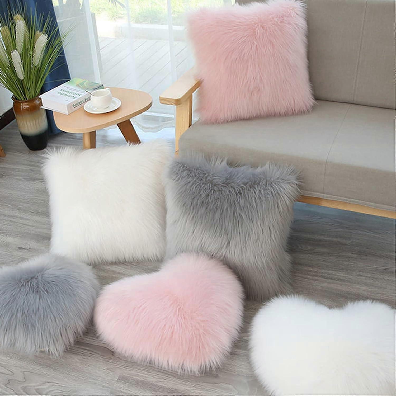 Cushions Covers Fluffy Cushion Washable Heart Shaped Soft Decorative ...