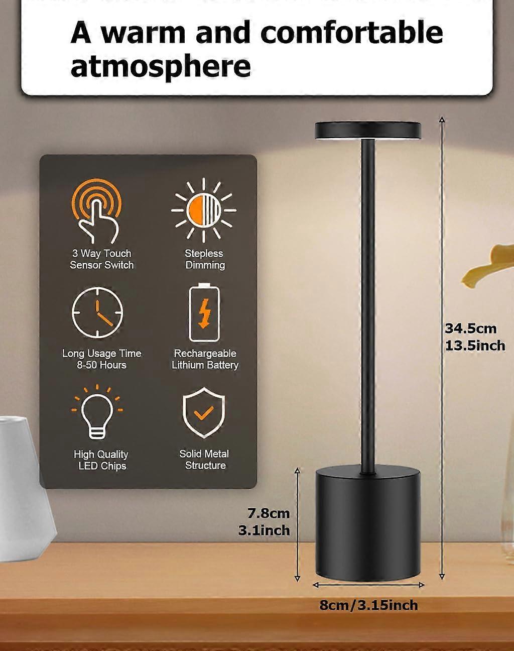 Cordless Rechargeable Dimmable Aluminum Metal Touch LED Table Lamp ...