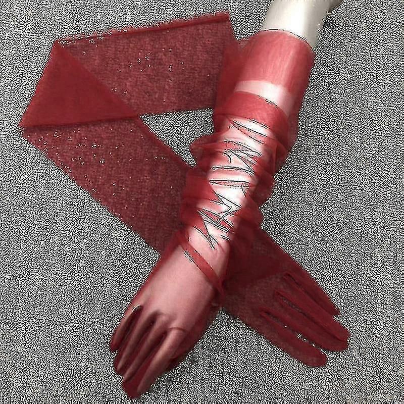 Long Sheer Tulle Gloves, Ultra Thin Mitten Bridal Elbow Glove( Color ...