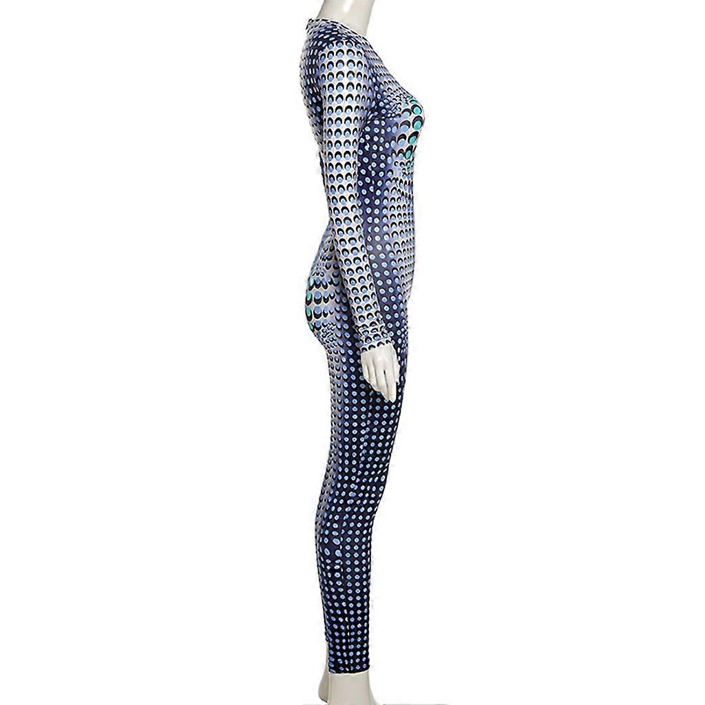 Women Sexy Long Sleeve Rompers Gradient Dot 3D Print Bodycon Workout ...