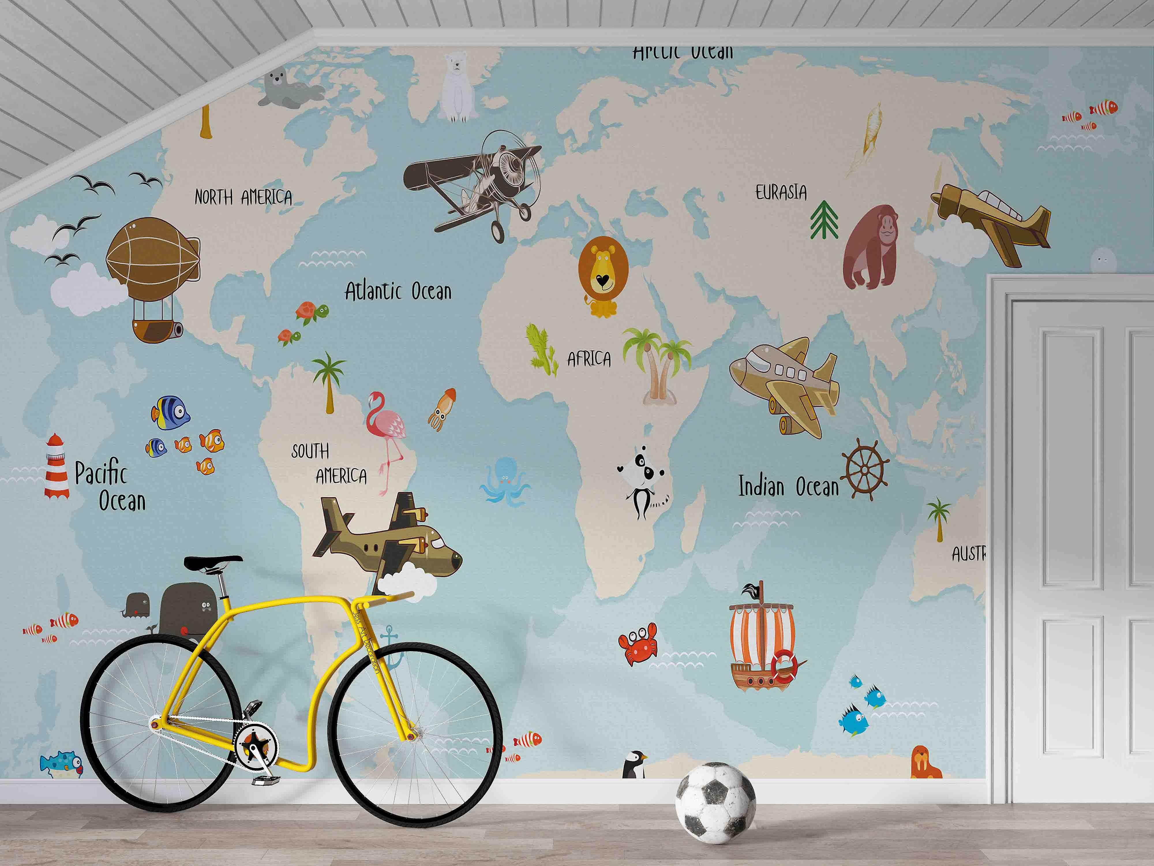 3D World Map Vehicle Animal Wall Mural Wallpaper Gd 2690 | Fruugo US