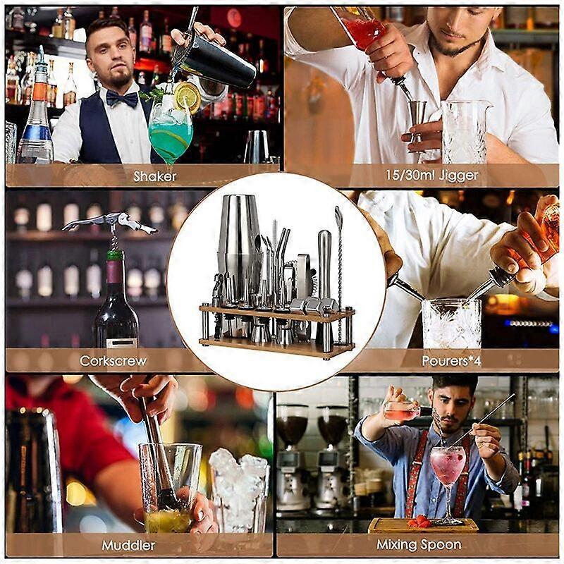 Barman Mixer Kit Stainless steel tool set with 23-piece wine rack 750 ...