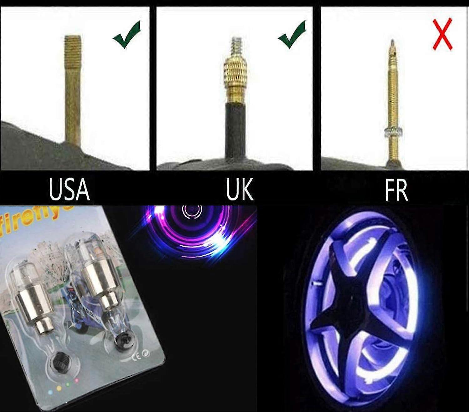 (colorful)set Of 4 Bike Motorcycle Wheel Lights Valve Dust Caps Car Led ...