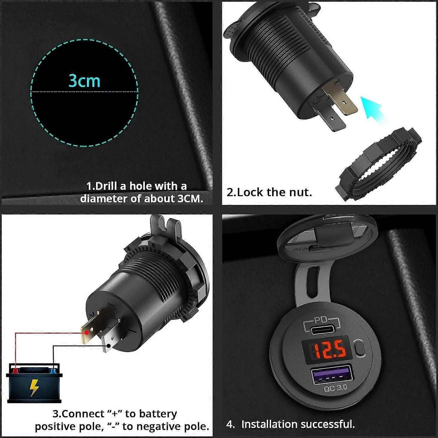 12V USB C Car Charger Socket, Ouffun Dual PD & QC 3.0 Ports 12V USB Car ...