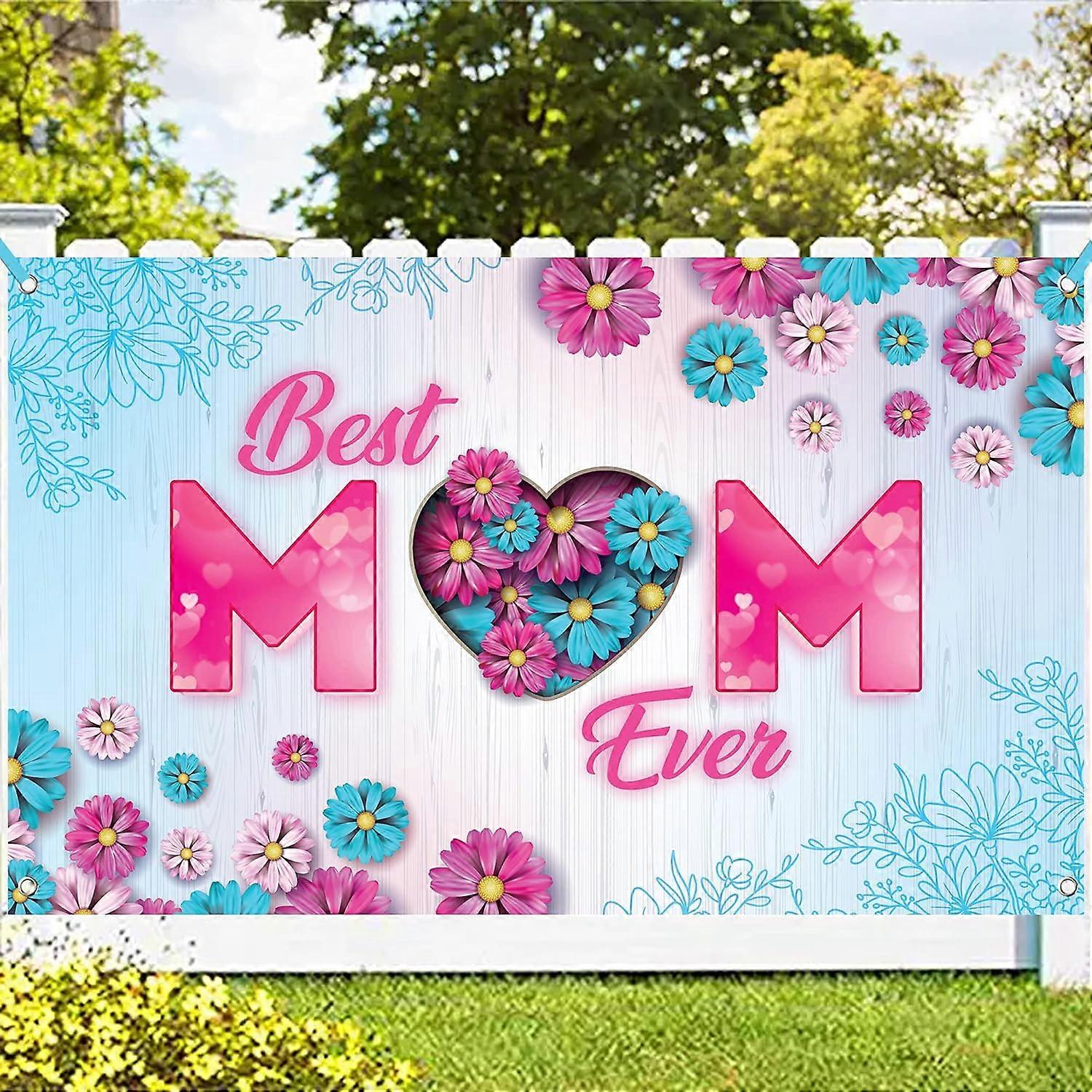 Best Mom Ever Mothers Day Banner - 72x44 Inch, Blue and Pink | Happy ...