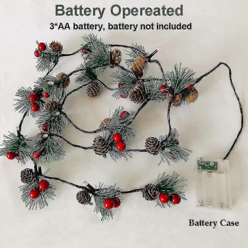 Christmas Garland Lights 6.56ft Holiday Prelit Garland Pine Cone ...