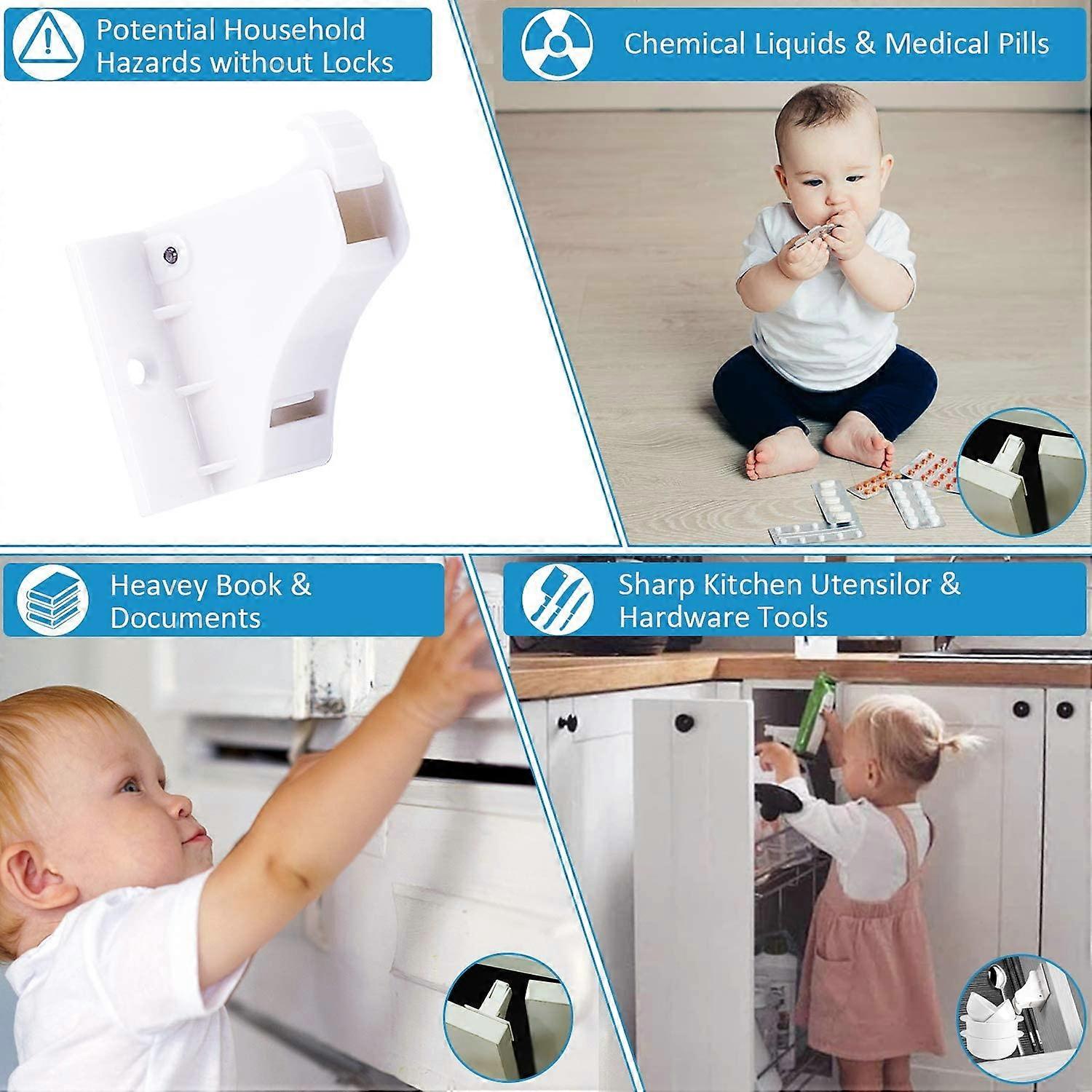 Child Safety Cabinet Locks, Childproof Cabinet Locks with 12 Locks and ...