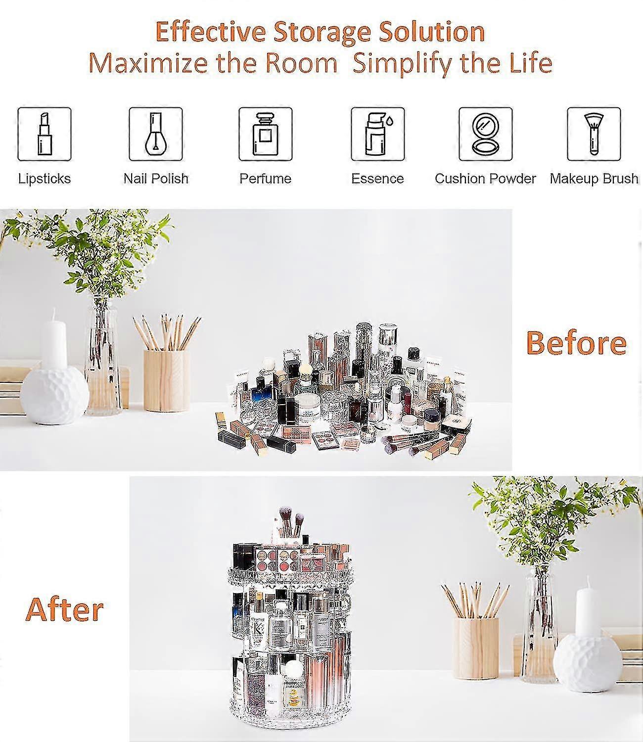 Makeup Organizer, 360 Degree Rotating Cosmetic Storage Organizer ...