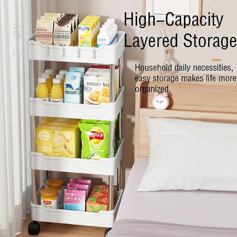 Bathroom Kitchen Storage Rack With Wheels 3/4 Layer Rolling Utility ...