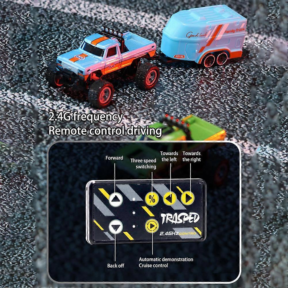 1:64 Scale Mini RC Monster Truck with Trailer, Large Wheels, LED Lights ...