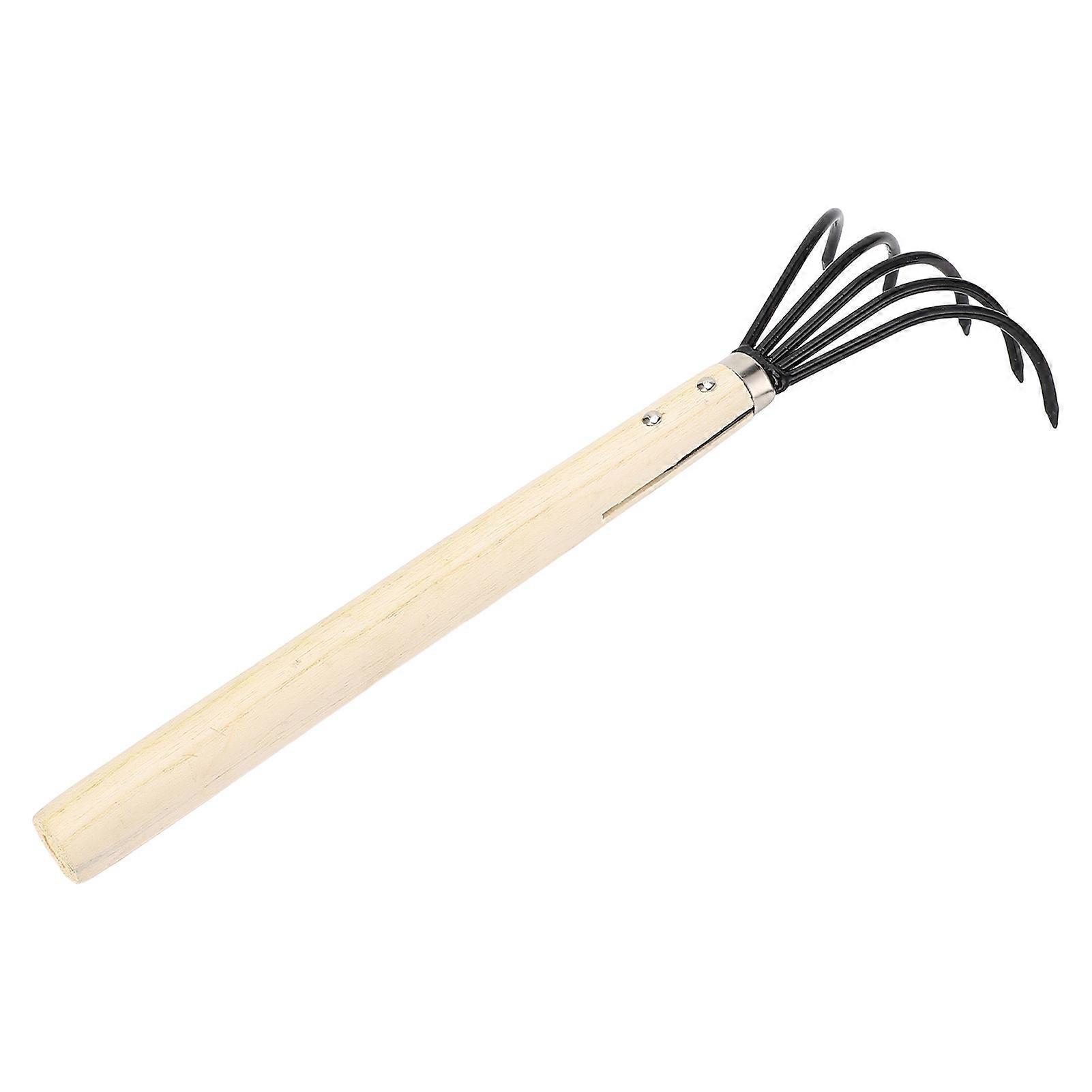 5-Tine Garden Hand Rake with Wooden Handle, Ergonomic Claw Cultivator ...